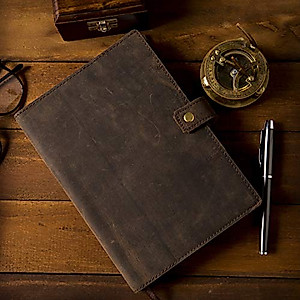 Refillable Leather Journal, Premium Lined A5 Writing Notebook Cover, Pen Holder & Card Slot, 200 Pages, 9 x 6 Inches Leather Bound Journal for Men & Women, Best Gift for Travel Diary