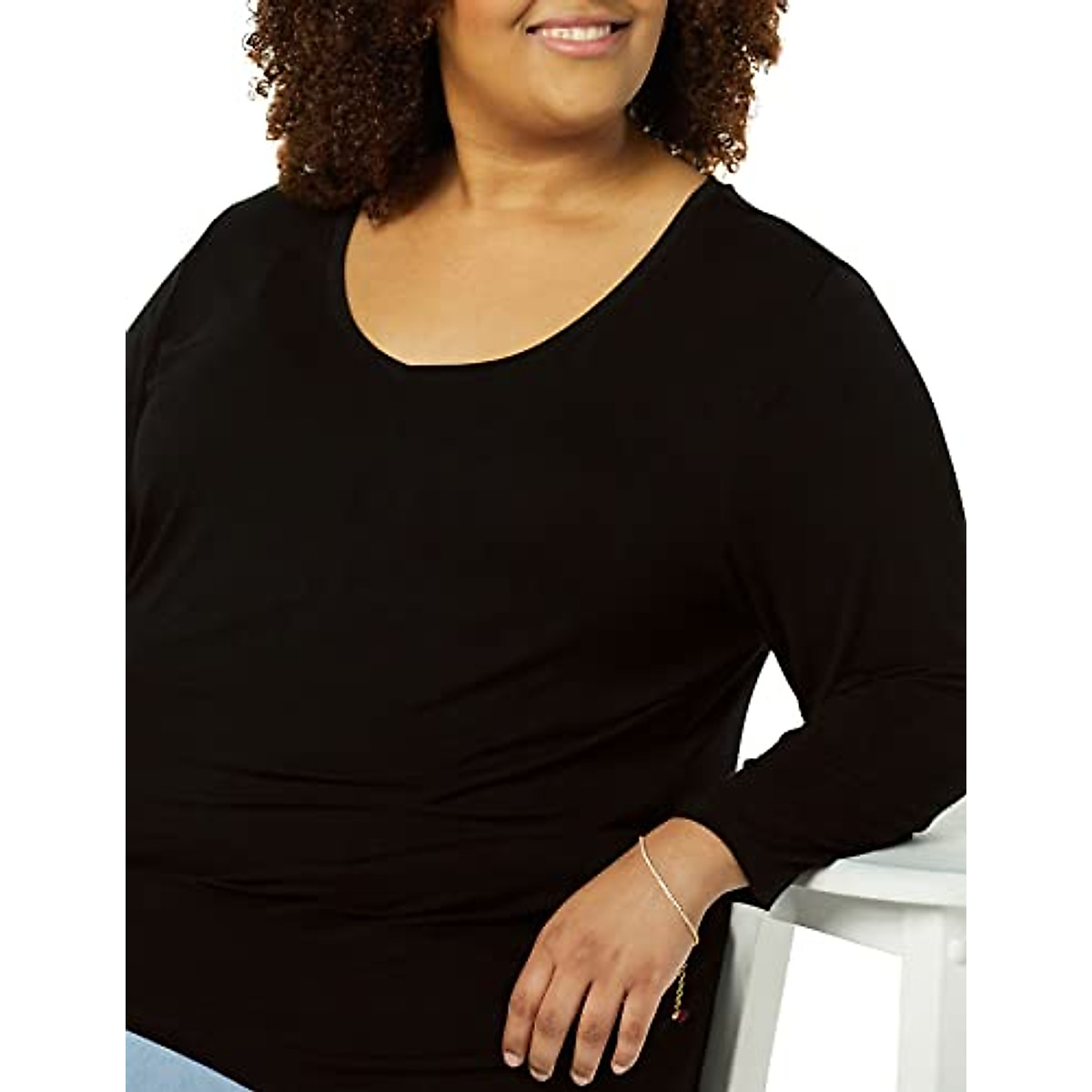 Amazon Essentials Women's 3/4 Sleeve V-Neck Swing T-Shirt (Available in Plus Size), Pack of 2, Black, 3X