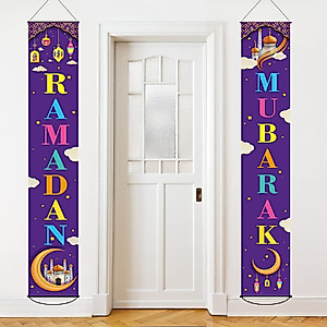 Ramadan Mubarak Decorations Eid Door Banner Backdrop Ramadan Theme Porch Signs Party Supplies Photo Booth Prop