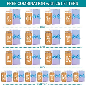 MAFYE Initial Glass Cups with Lids and Straws, Monogrammed Present for Women, 16oz Beer Glass Tumbler, Iced Coffee Mug, Personalized Present with Box and Card. Women's Day Birthday Present for Her