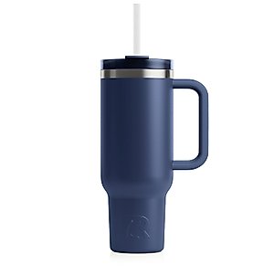 RTIC 40 oz Road Trip Tumbler Double-Walled Insulated Stainless Steel Portable Travel Coffee Mug Cup with Lid, Handle and Straw, Navy