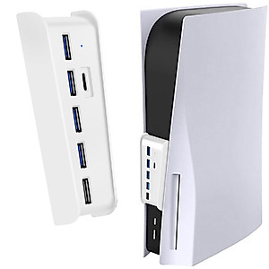 6 Port USB Hub for PS5, USB High-Speed Expansion Hub Charger Splitter Compatible with PlayStation 5 (Original Model), Extender Adapter 4 USB + 1 USB Charging Port + 1 Type C Port