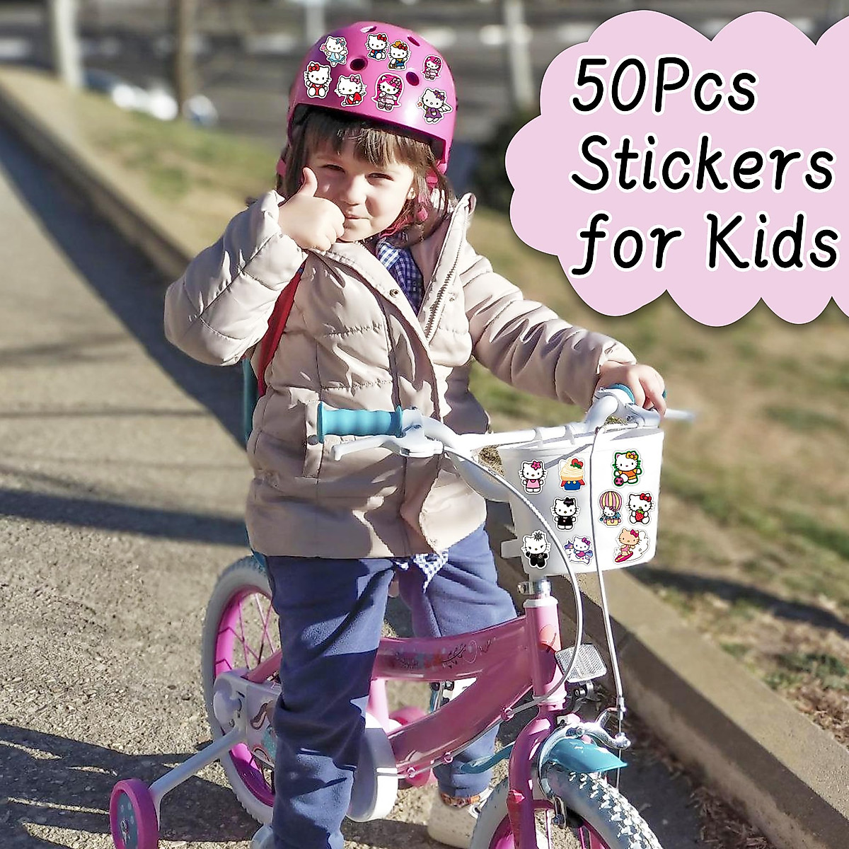 Uhael 74PCS Cute Cat Kitty Party Favors Keychains Stickers Anime Cartoon Lovely Cat Themed Birthday Party Supplies Bulk, Pink Bow Kitty Decorations for Girls Christmas Gift Classroom Rewards