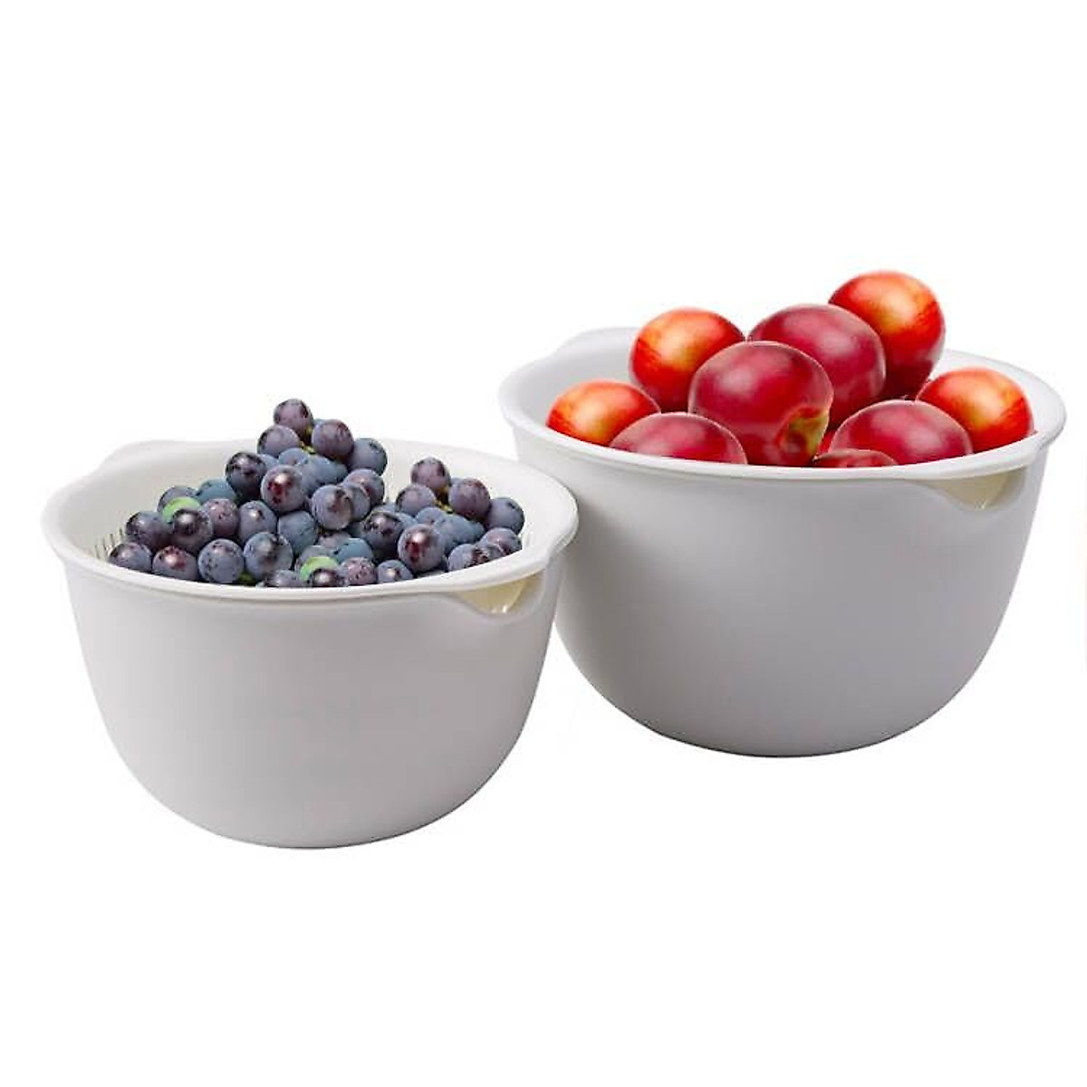 2 Sets 3 Qt，2 in 1 Kitchen Colander Set with Bowl Strainer ，BPA Free Plastic Fruits and Vegetable Washing Basket,Dishwasher Friendly Double Layered Drain Basin,for Pasta, Noodles, Rice and Food (Grey)