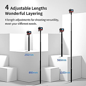 Selfie Stick for GoPro Insta360, Carbon Fiber Selfie Pole for Go Pro Max Hero 11 10 9 8 7 6 5 Insta 360 One RS X2 Go 2 DJI Action 2 AKASO Monopod Lightweight Waterproof Extension (116cm/45 inch)