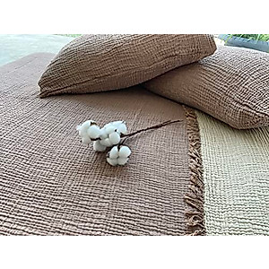 Muslin Blanket 100% Cotton, 4 Layers Bedspread, Soft Turkish Cotton Muslin Bed Cover, Reversible Coverlet, Brown (King Size 95x102-230x260cm)
