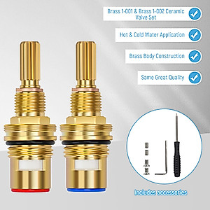 Brass 1-001 & Brass 1-002 Ceramic Valve Cartridge Set, Replacement Hot Widespread Cartridge and Cold Widespread Faucet Cartridge Replacement