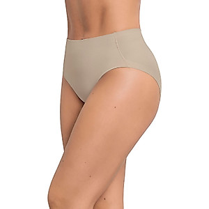 Leonisa Seamless Mid-Rise Moderate Compression Classic Underwear for Women - Tummy Control No Show Panties Beige