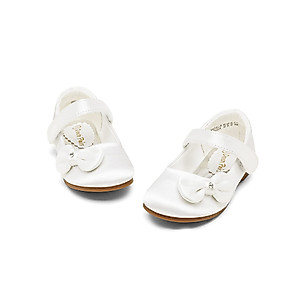 DREAM PAIRS Toddler Dress Shoes Mary Jane Flats for Girls Side Bow Ballerina Shoes,Size 5 Toddler,White/Satin,Angel-5