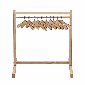 TANG SONG 1 Pack Small Wood Clothes Rack Doll Hanger Dress up Storage Clothes Organizer Storage Shelf with 10 Pcs Wood Hangers