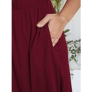 vepeabak Womens Plus Size Dress Zipper V Neck Solid Flutter Short Sleeve Tie Waist Mini Dress with Pockets(Wine Red,3XL)