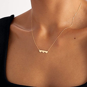 14k Real Gold Three Hearts Necklace for Women | Heart Disc Necklace in 14k Gold | 3-Hearts Pendant Necklace | Delicate Love Jewelry | Gifts for Anniversary, 18"