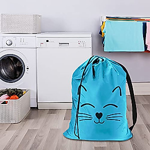 Laundry Bag with Cute Cat Face Pattern, Laundry Bags Extra Large Heavy Duty, Cat Canvas Laundry Bag with Strap, Dirty Laundry Travel Bag, Easy Fit Laundry Hamper or Basket, Cat Lover Gifts for Women…