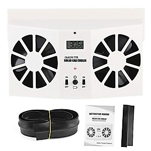 Fydun Solar Power Car Exhaust Fan with Two Air Vent Outlets Exhaust Fan Radiator Cooling Ventilation for Car, White