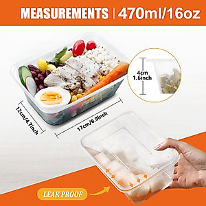 Teivio 100Pack 16oz Disposable Meal Prep Containers, Plastic Food Storage Containers with Lids, Leak proof, Microwave and Freezer Safe,for preparing lunch, snacks, salad or sandwiches (Clear)