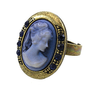 Soulbreezecollection Dark Navy Blue Cameo Ring Adjustable Size Band Women Lady Fashion Jewelry