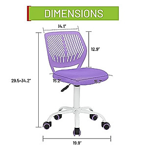 FurnitureR Students Cute Desk Chair, Low-Back Armless Swivel Seating with Lumbar Support Height Adjustable for Teens Boys Girls Youth Study Writing Task in Home Bedroom School, Purple