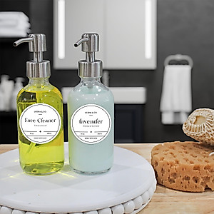 Cornucopia Brands 8-Ounce Clear Glass Boston Round Bottles w/Stainless Steel Lotion Pumps (4-Pack); Empty Refillable Liquid Soap & Lotion Bottles