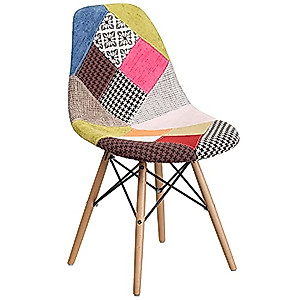Flash Furniture 2 Pack Elon Series Milan Patchwork Fabric Chair with Wooden Legs
