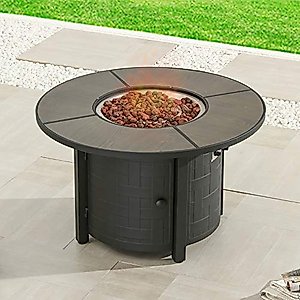 Top Space Propane Fire Pit Table Outdoor Gas Fire Pit Patio Fire Table CSA Certification 50,000 BTU Auto-Ignition, 42 Inch, Round, Bronze