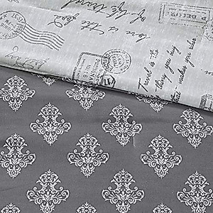510 DESIGN 5DS10-0174 Marseille 5-Piece Reversible Paris Printed Comforter Set Gray/Charcoal Full/Queen