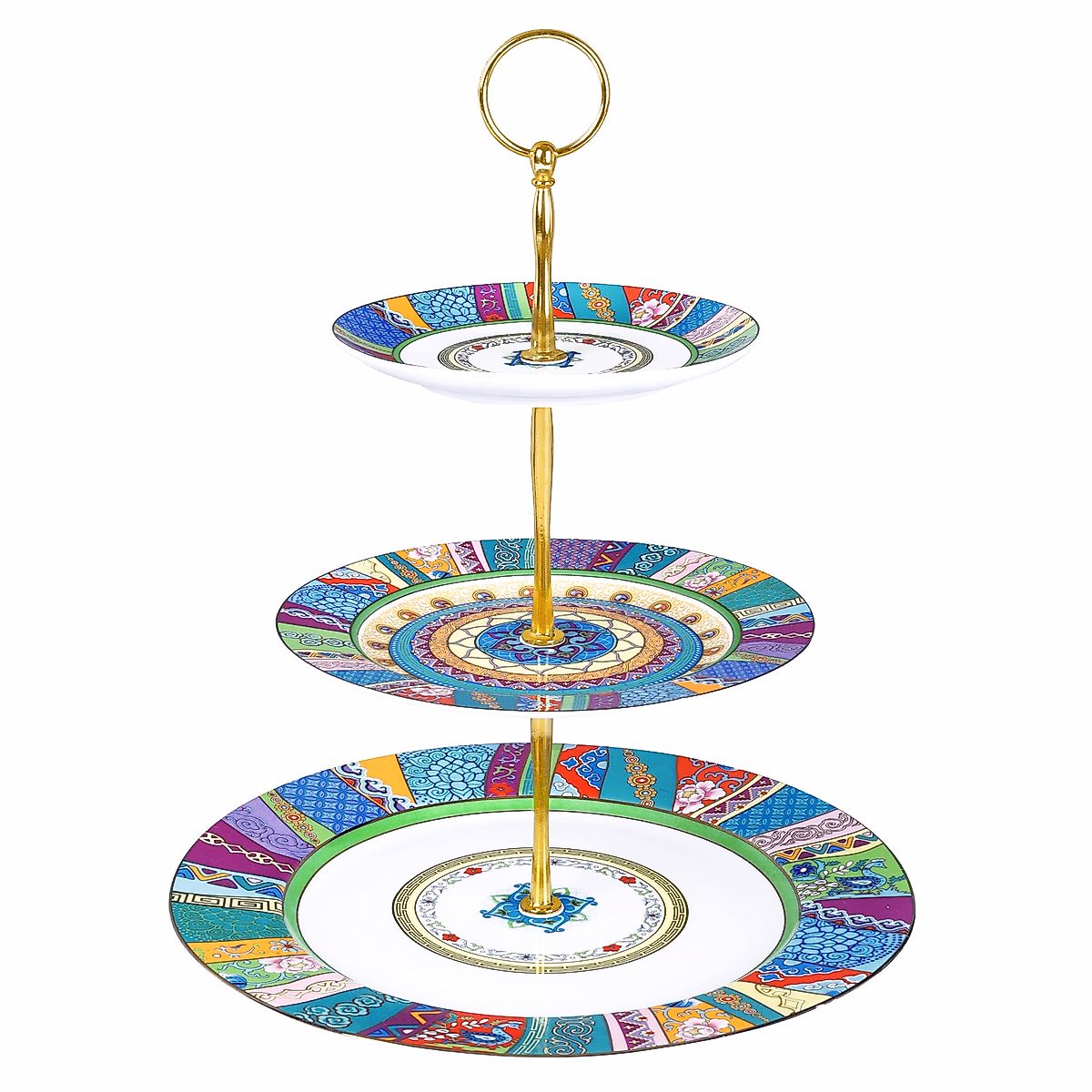 fanquare 3 Tier Vintage Porcelain Cupcake Stand, Green Dessert Stand, Cake Tower, Tea Cake Stand for Birthday, Baby Shower