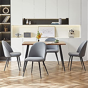Homedot 5-Pieces Dining Table Set for 4,Unique Design Home Desk Thick Tabletop Dining Table with Stable Metal Legs & 4 Upholstered Dining Chair Soft with Stable Metal Legs for Kitchen,Dining Hall