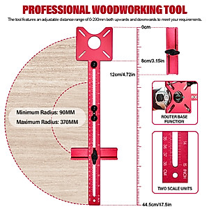 Sigerio 4 in 1 Router Milling Groove Bracket, Aluminum Alloy Router Circle Cutting Jig, Multifunctional Cabinet Hardware Jig and Router Guide, Adjustable Router Jig Tool for Woodworking (Rose Red)