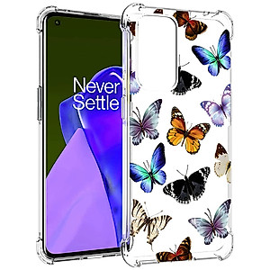 Yerebel Case for OnePlus 9 5G LE2110 Cute Case, Clear Flexible Bumper TPU Soft Rubber Silicone Cover Phone Case for OnePlus 9 (Butterfly)