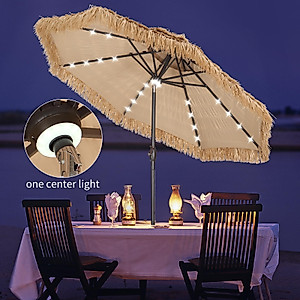 Wonlink 9 FT Patio Tiki Umbrella, Outdoor Patio Umbrellas with 32 LED Lighted Double Top Thatched for Pool Beach