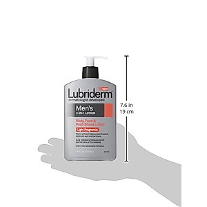 Lubriderm Men's 3-In-1 Lotion Enriched with Soothing Aloe for Body and Face, Non-Greasy Post Shave Moisturizer with Light Fragrance, 16 fl. oz