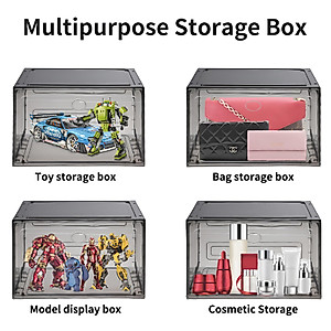 Large Shoe Boxes Clear Plastic Stackable, 8 Pack Drop Side Shoe Storage Organizer with Magnetic Door, Foldable Space-Saving Shoe Container Sneaker Storage Display Fit up to US Size 13 for Men/Women