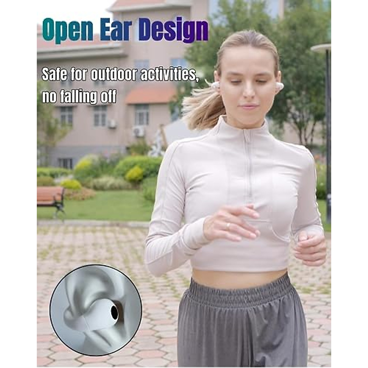 Tayogo Ear Clip Bluetooth Headphones, Open Ear Clip Headphone with Mic/Display, Wireless Ear Clips Ear Buds, Bluetooth V5.3, 80 Hours Playtime with Charging Case for Running, Workout-White