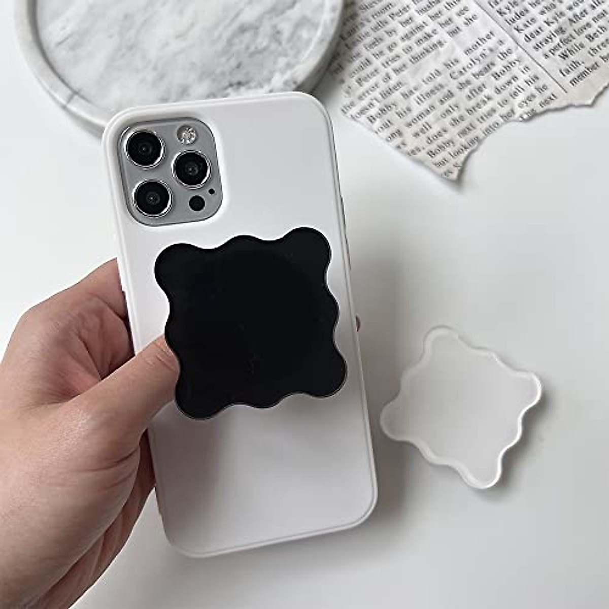 ONLYOU GRIPTOK Phone Grip Korean Grip Tok Unique Interesting Design Simple Cute Stylish Phone Stand Drop Prevention Women's Men's Women's Men's Black