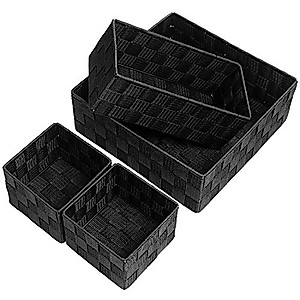 Nicunom 4 Pack Woven Storage Box Cube Basket Bin Container Box, Nylon Storage Basket for Closet, Dresser, Drawer, Shelf, Office Divider Organizer Bins, Black