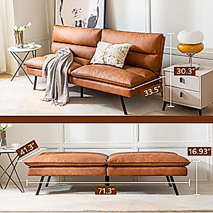 CH CHARME HOUSE Bed Convertible futon Couch with Adjustable Backrest and Armrest Modern Sleeper Sofa for Office Living Bedroom and Sitting Room, Small, Brown