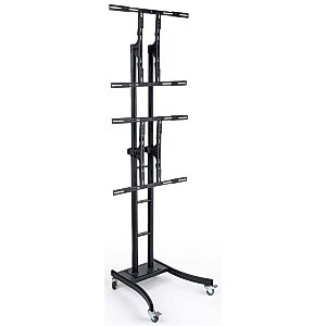 Mobile TV Stand for Floor, Dual Monitor Mount for 32 to 65 Inch Monitors