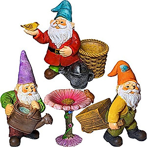 Mood Lab Miniature Gardening Gnomes Set of 4 pcs - 3,5" H Garden Gnome Figurines & Accessories Kit - Outdoor or House Decor