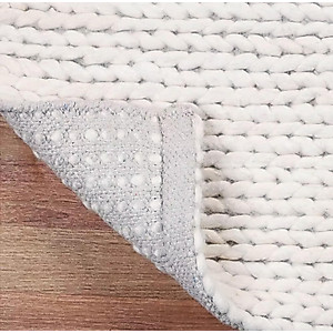 FRELISH DECOR Wool Cotton Premium Hand Woven Braided Chunky Cable Rug - Contemporary Area Rug for Living Room Bedroom (8' x 10' - Ivory)