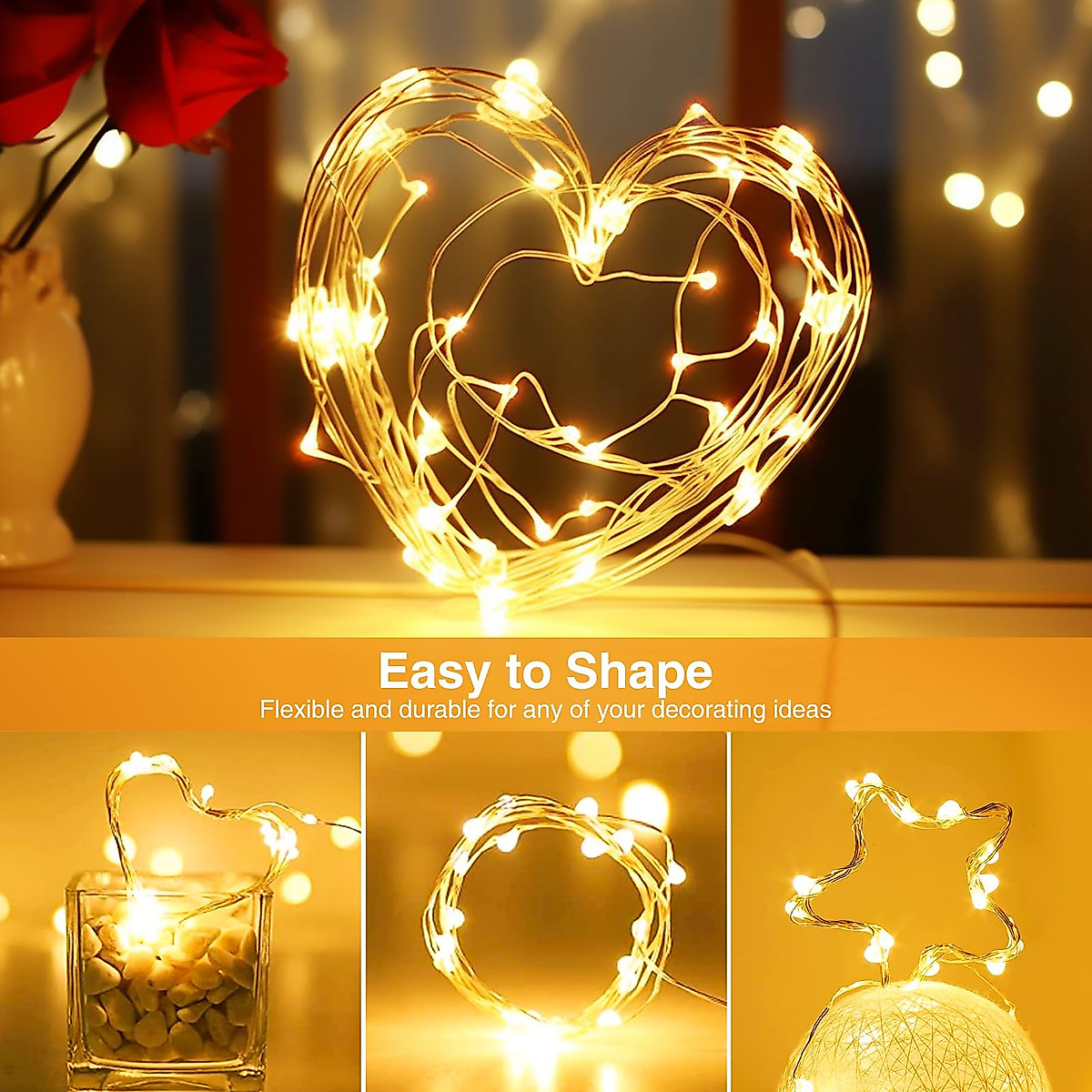 【10 Pack】Fairy Lights Battery Operated with Timer, 7FT 20LED String Lights Waterproof Silver Wire Fairy Light Battery Powered Twinkle Lights for Bedroom Christmas Wedding Indoor Party Decor Warm White