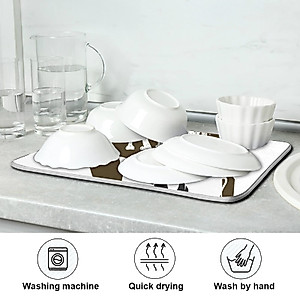 Kcldeci Dish Mat Dish Drying Mat for Kitchen, Kitchen Drying Pad Farmhouse Dish Drainer Rack Farm Cow Rooster Cock Drying Mat 16 X 18 Inch