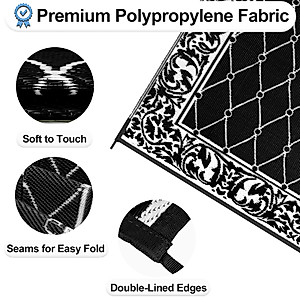 OutdoorLines Indoor Outdoor Rugs for Patio 5x8 ft - Reversible Outside Carpet, Stain & UV Resistant Portable RV Mats, Plastic Straw Rug for Camping, Pool Deck, Porch Rhombus Black & White