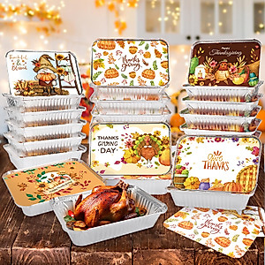 36 Pcs Thanksgiving Foil Containers with Lid Covers, Fall Autumn Harvest Theme Disposable Aluminum Foil, Baking Pan Cake Pan Food Foil Pans for Thanksgiving Party Supplies Fall Leftovers & To-Go Meals