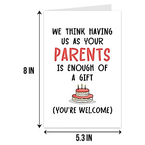 Qiliji Birthday Card for Son Daughter, Funny Birthday Card from Parents, Cheeky Bday Greeting Card for Kids, Having Us As Your Parents Is Enough Of A Gift