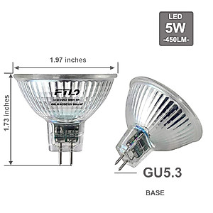 FTL MR16 LED Light Bulbs 3000K Warm White AC/DC 12V Non Dimmable Glass Cover 5W 500lm GU5.3 Spotlight 50W Halogen Replacement for Track Lighting and Outdoor Landscape 6-Pack
