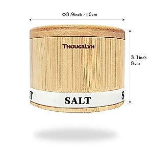 ThougrLyh Salt Sugar Container Sets 2 Bamboo Salt and Sugar Bowls with Lid and Spoon Spices Cellar Magnetic Swivel Lid Kitchen Salt Box Holder Sugar Jar 13oz Capacity