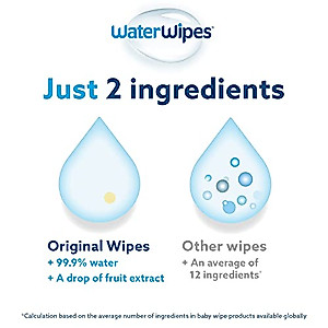 WaterWipes Plastic-Free Original Baby Wipes, 99.9% Water Based Wipes, Unscented & Hypoallergenic for Sensitive Skin, 240 Count (4 packs), Packaging May Vary