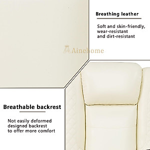 A Ainehome Power Leather Recliner Sofa Set with LED Lights, Recliner Sofa Sectional Couches for Living Room, Reclining Sofa and loveseat with USB Port/Storage Console(Creamy White,Sofa+loveseat)