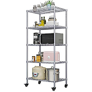 SUOERNUO 5-Shelf Shelving Storage Unit on Wheel Casters Metal Organizer Wire Rack for Home Office Kitchen Bathroom Organization 30Lx14Wx62.5H (5-Shelf Silver)