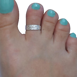 Handmade Silver Wide Band Sanded Texture Adjustable Toe Ring, 925 Sterling Silver, Small Dainty Open Toe, Pinky or Knuckle Rings for Women, By MiYa Jewelry Creations